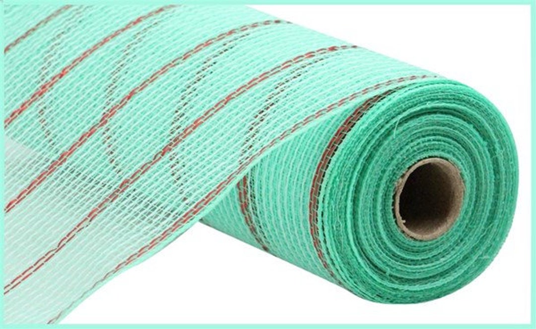 Mint Green Matte Red 10 Inch Metallic Faux Jute Stripe Mesh, Mint Green ...