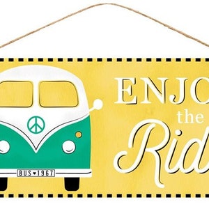 Enjoy the Ride Wreath Sign Vintage Bus Sign Yellow White and - Etsy