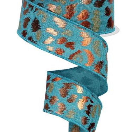 Teal and Copper Fall Leaves Wired Ribbon 2.5 Fall - Etsy