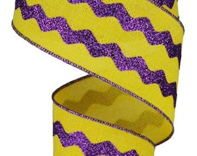LSU Wired Ribbon, Purple and Yellow Ricrac Ribbon, Wired Ribbon, 2.5 ...