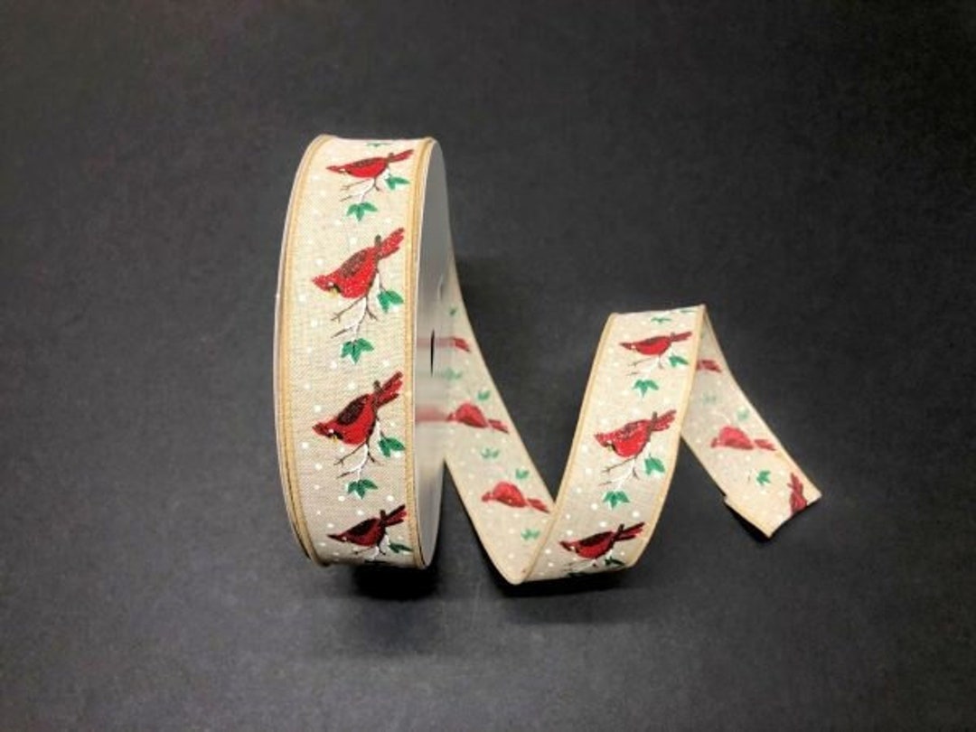 Christmas Natural Red Cardinal Ribbon, 1.5" Natural Red Cardinal Ribbon ...