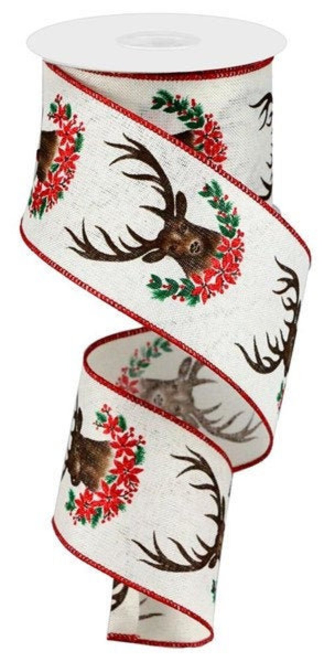 Deer Head Ribbon, 2.5" Deer Ribbon, Ivory Brown Green Red Deer Head ...