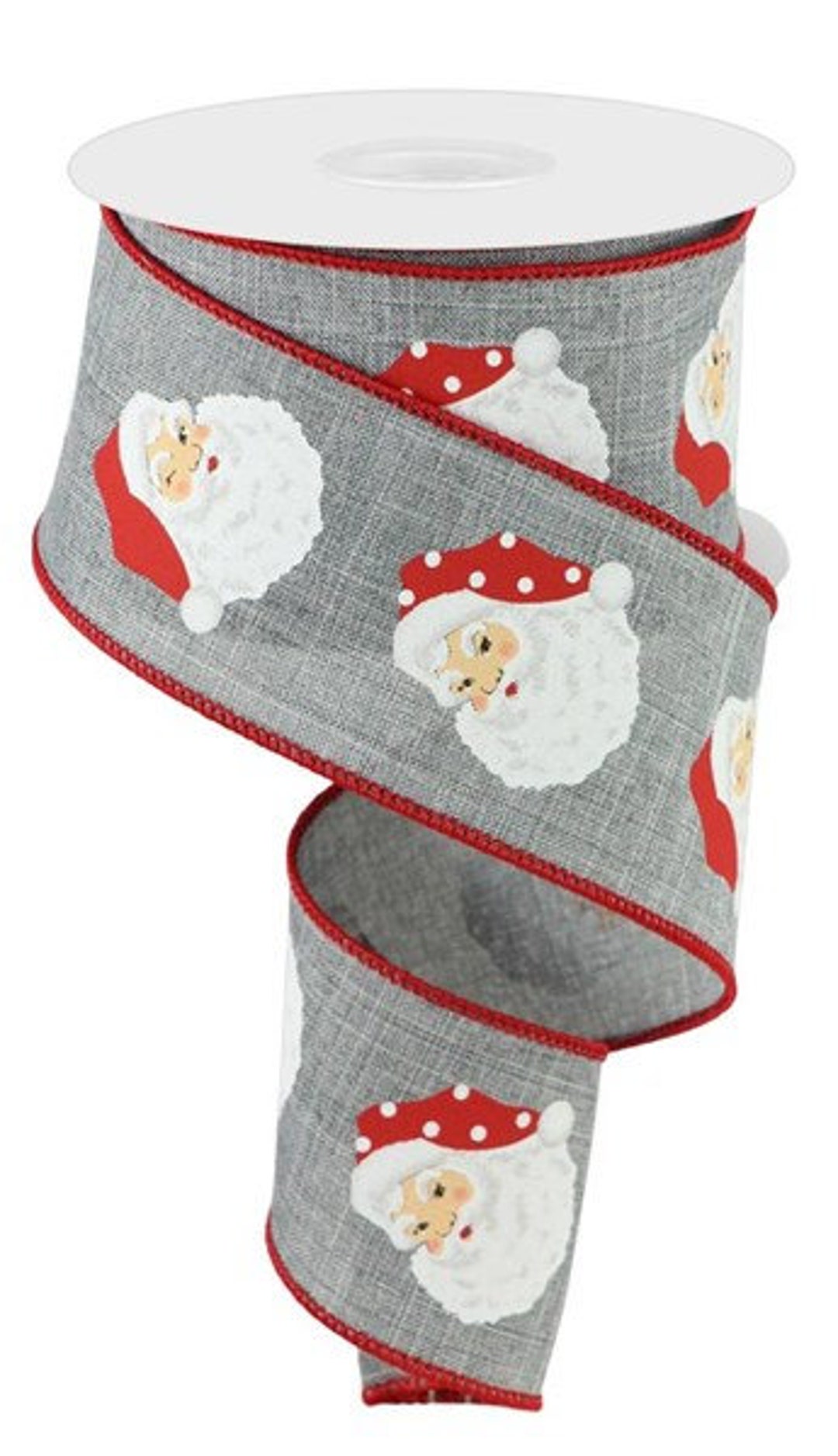 Vintage Santa Face Red Gray White Christmas Wired Ribbon, 2.5" Santa ...