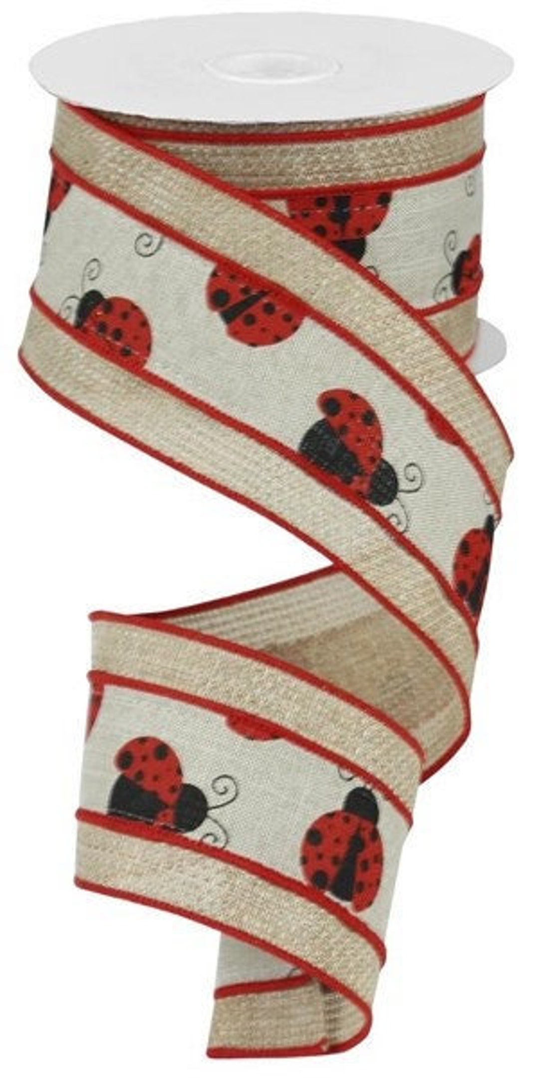 Natural Red Black Ladybug Wired Ribbon, 2.5" Ladybug Ribbon, Natural ...
