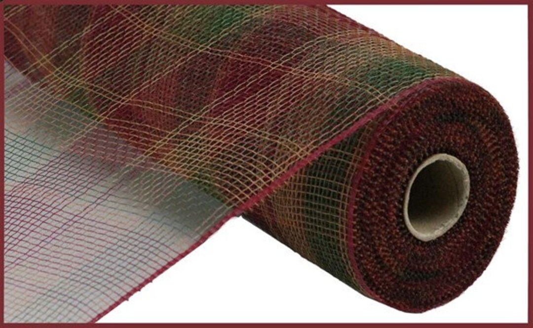 Burgundy Moss Green Brown Plaid Deco Mesh, 10 Inch Fall Plaid Mesh ...