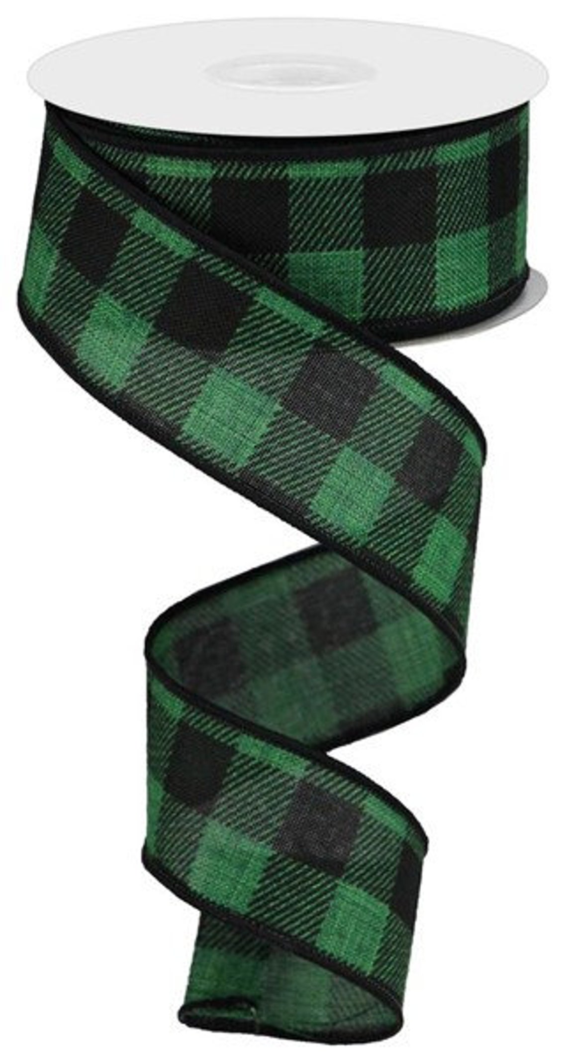 Black Emerald Green Striped Check Wired Ribbon, Black Green Check ...