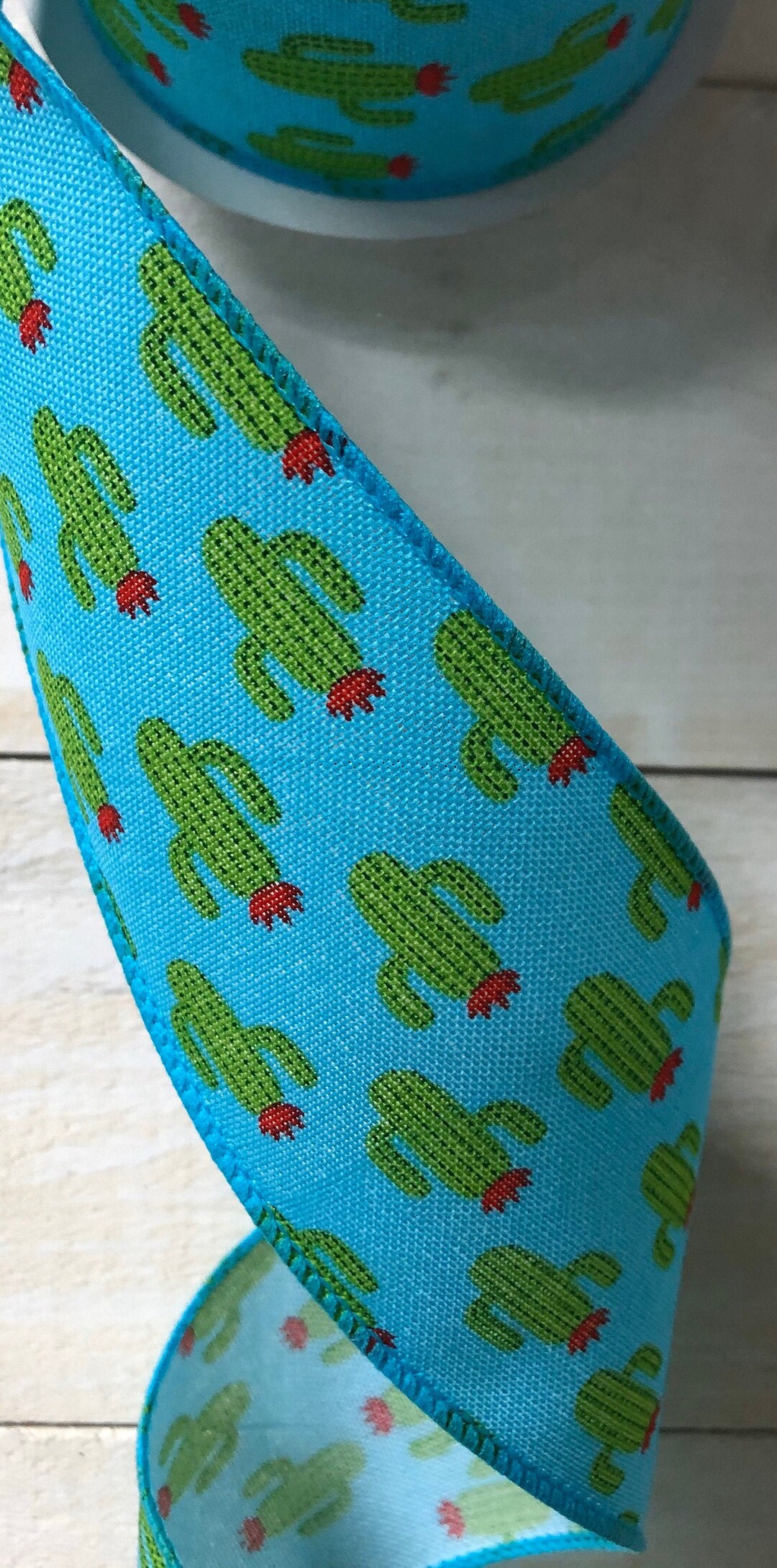 Blue and Green Cactus Wired Ribbon, Succulents Ribbon, Cactus Ribbon ...