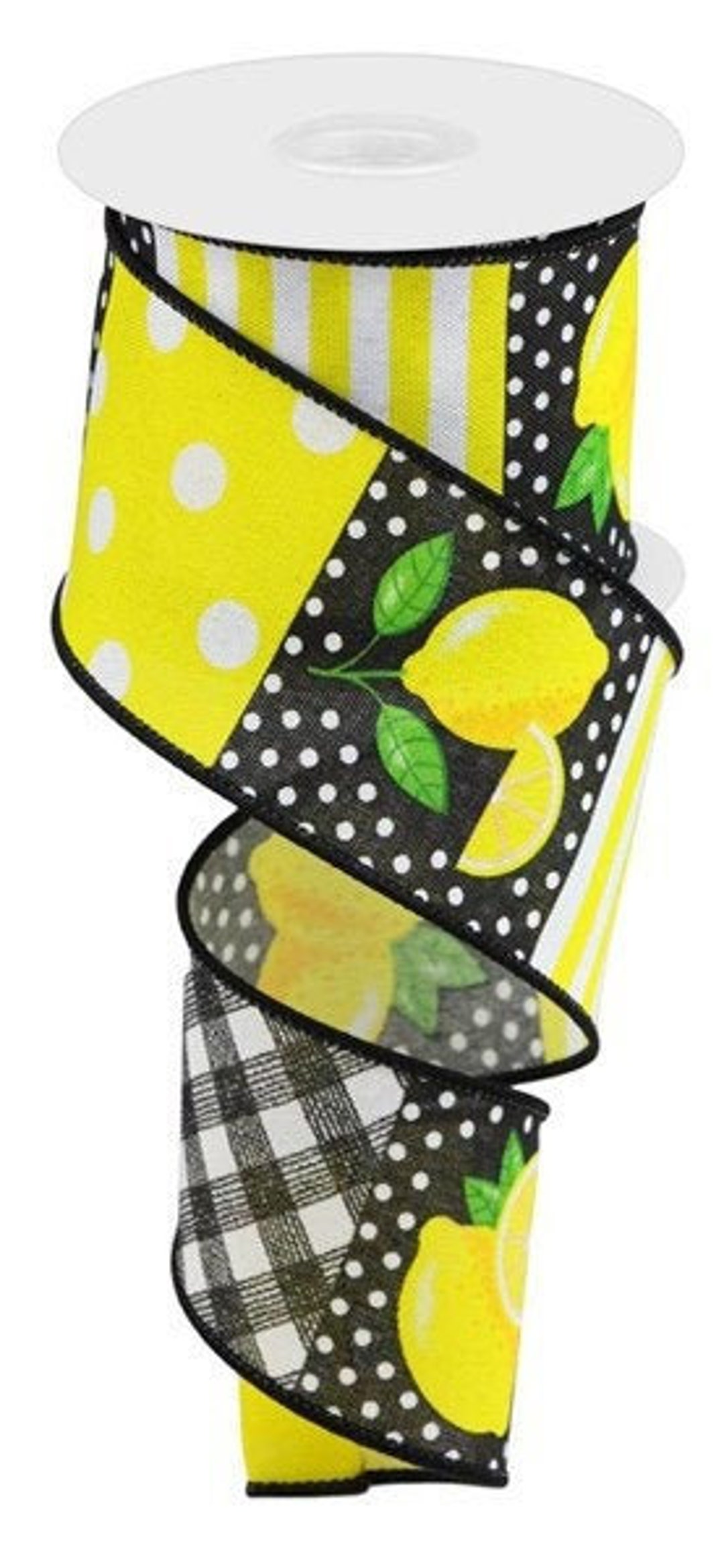 Lemon Wired Ribbon, 2.5" Lemons Block Pattern Wired Ribbon, Lemons on ...