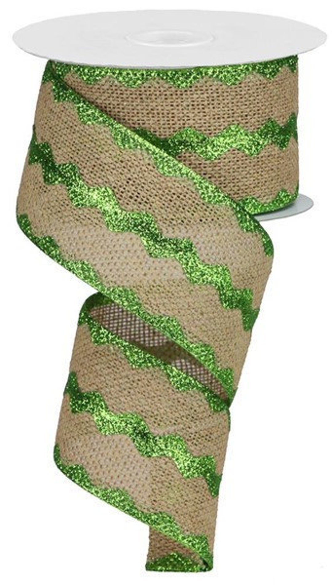 Natural and Green Glitter Ric Rac Wired Ribbon, Glitter Ribbon ...