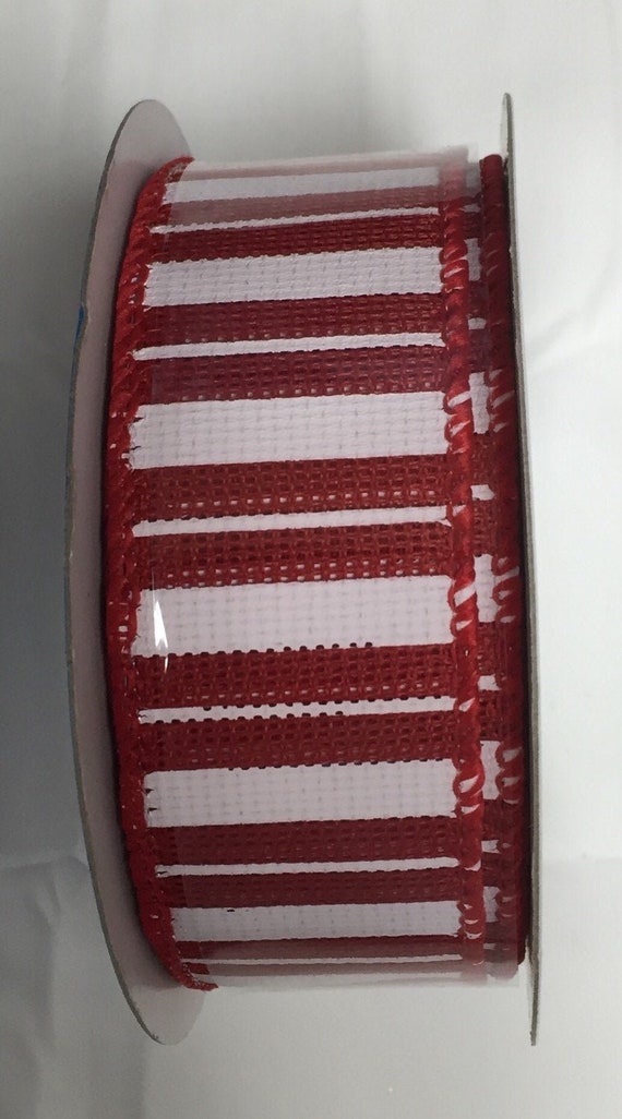 Red White Striped Wired Ribbon Wired Ribbon Arkansas Ribbon | Etsy