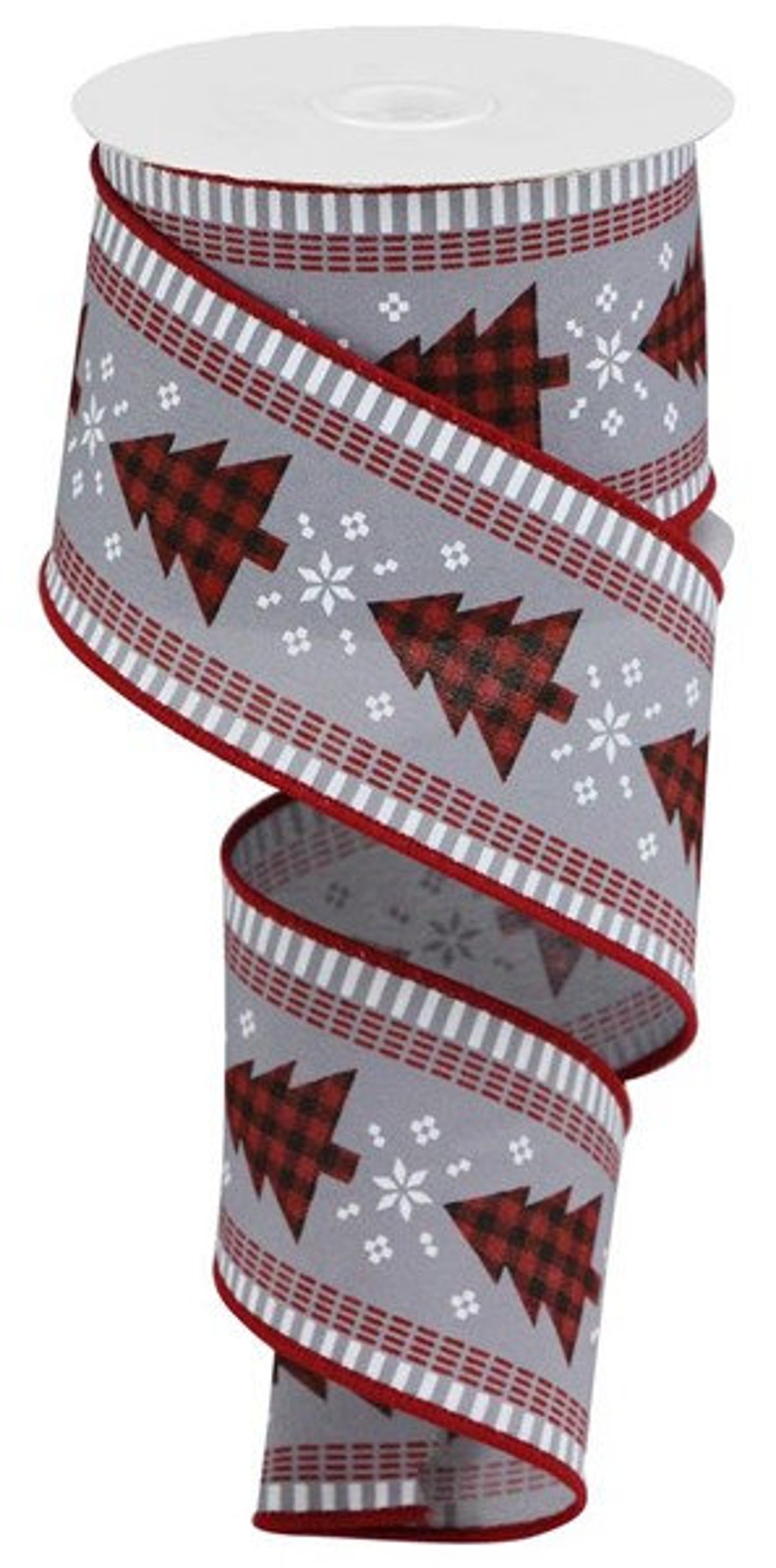 Grey Black Red White Christmas Tree Wired Ribbon, Christmas Ribbon, 2.5 ...