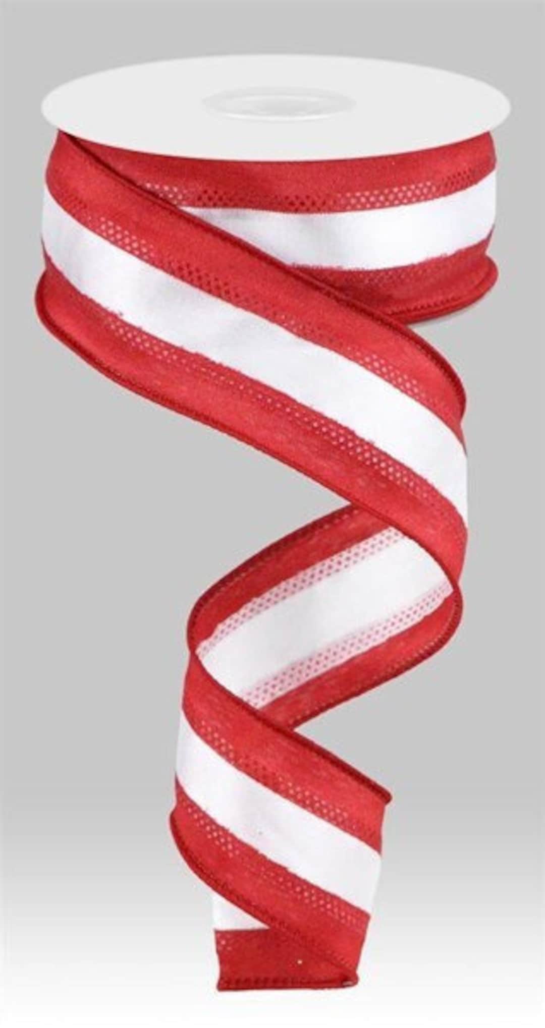 Crimson Red White Wired Ribbon, 1.5" Crimson White Wired Ribbon ...