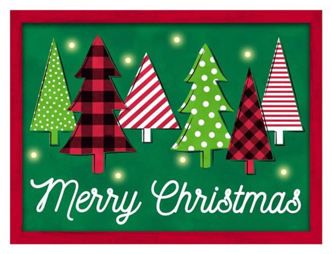 Merry Christmas Green Red Check Sign With Lights, 15.75" by 11.75 ...