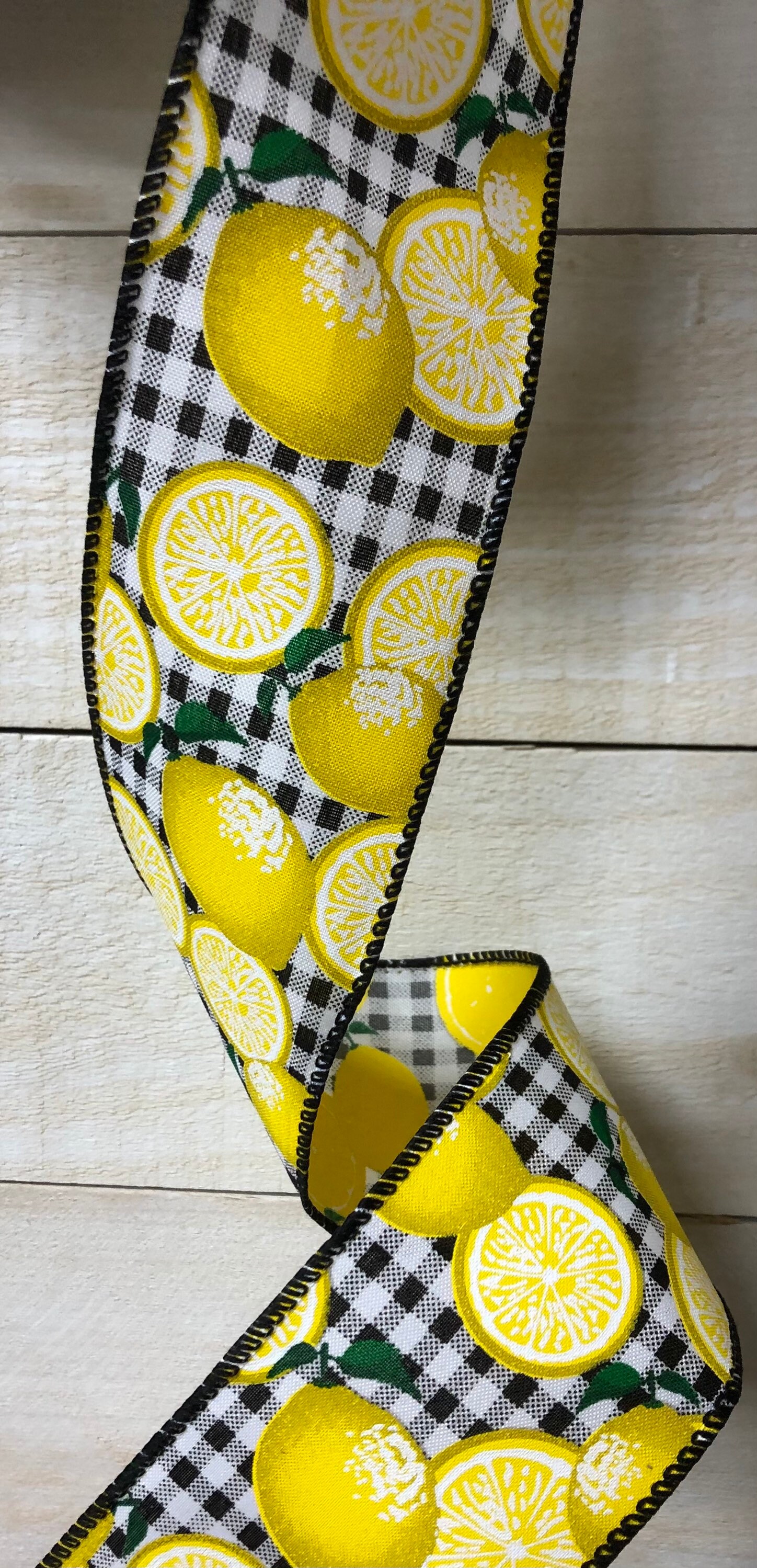 Lemon Black White Check Wired Ribbon Lemons on Check Wired - Etsy