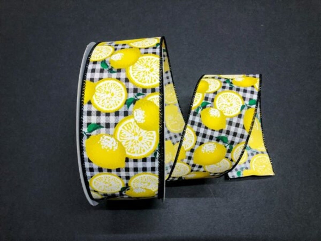 Lemon Black White Check Wired Ribbon, Lemons on Check Wired Ribbon ...