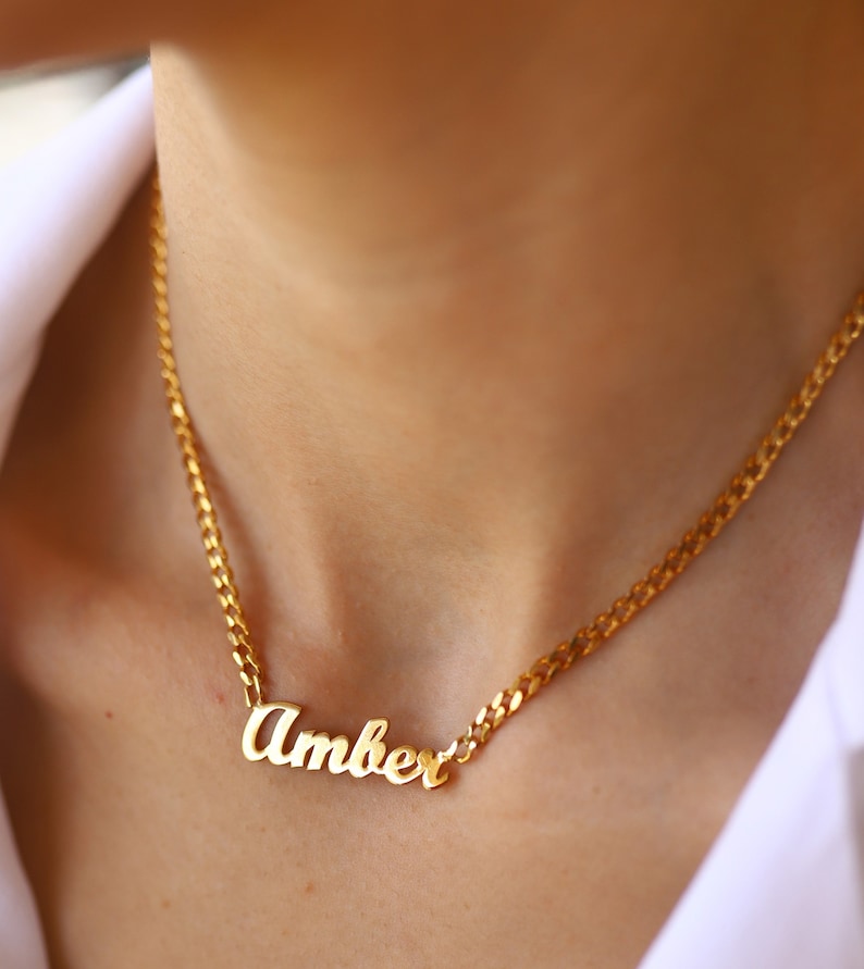 14K Curb Chain Name Necklace Bold Curb Chain Name Necklace - Etsy