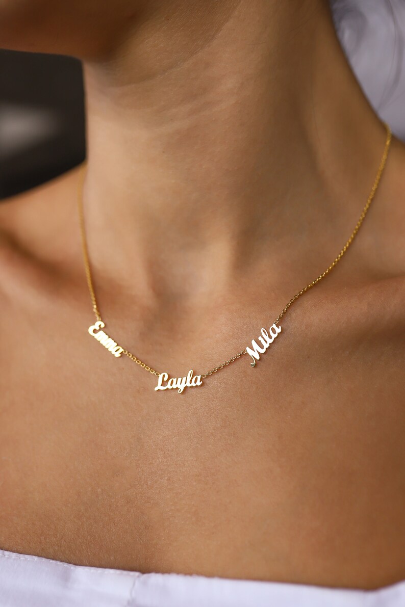 Triple Name Necklace Family Necklace Three Name Necklace - Etsy