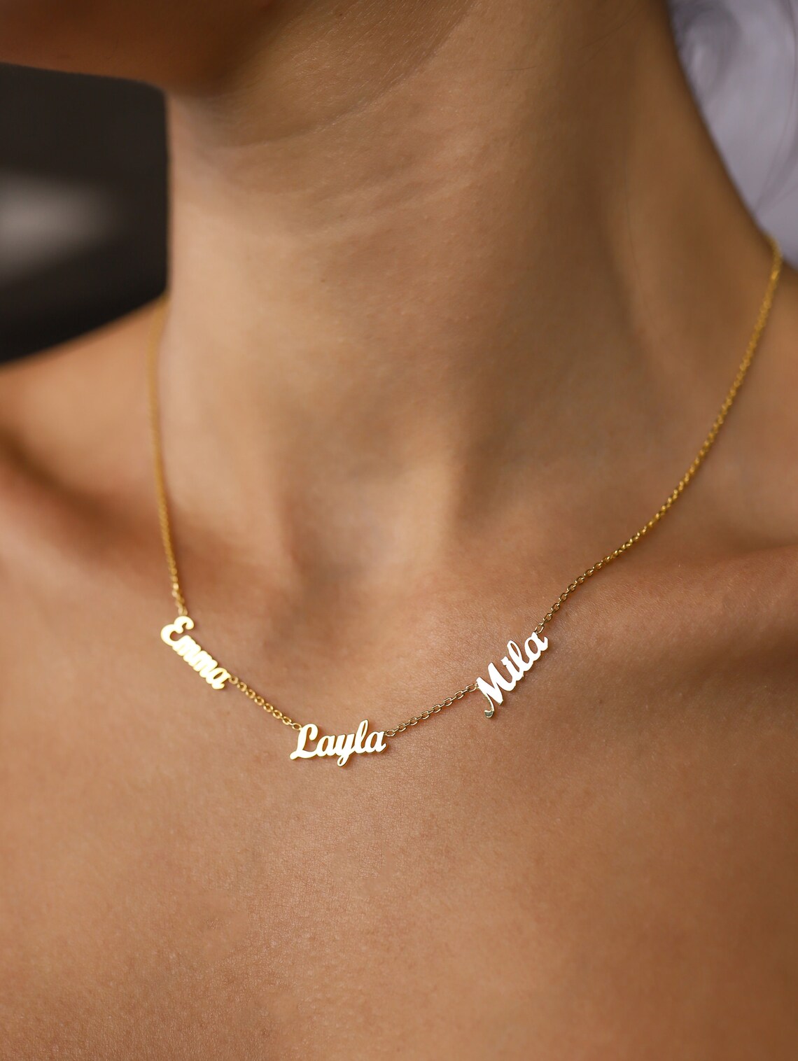 Triple Name Necklace Family Necklace Three Name Necklace | Etsy