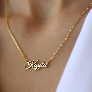 14K Solid Gold Custom Name Necklace • Cursive Script Name Pendant ...