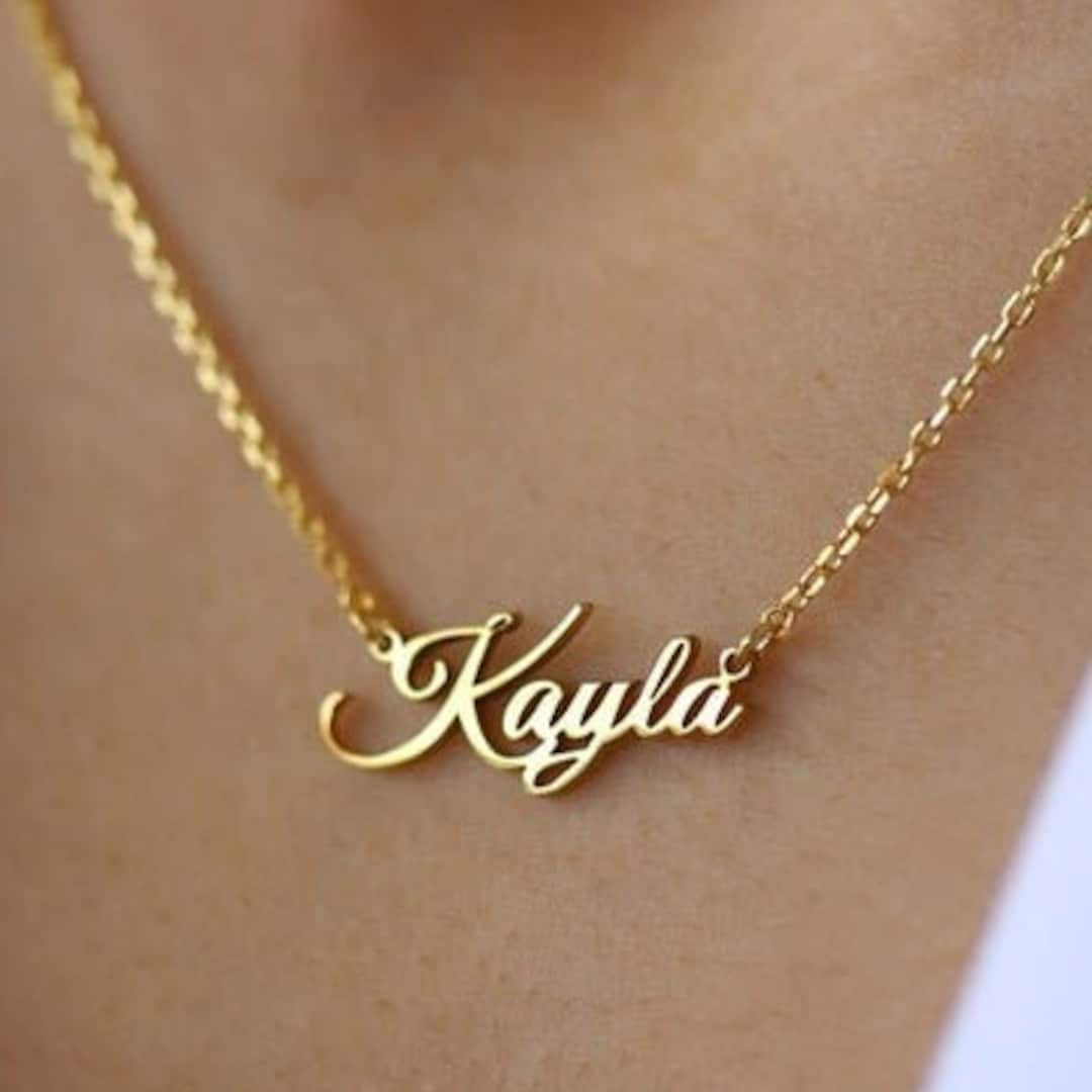 14K Cursive Name Necklace, 14K Script Name Necklace, Cursive Nameplate ...