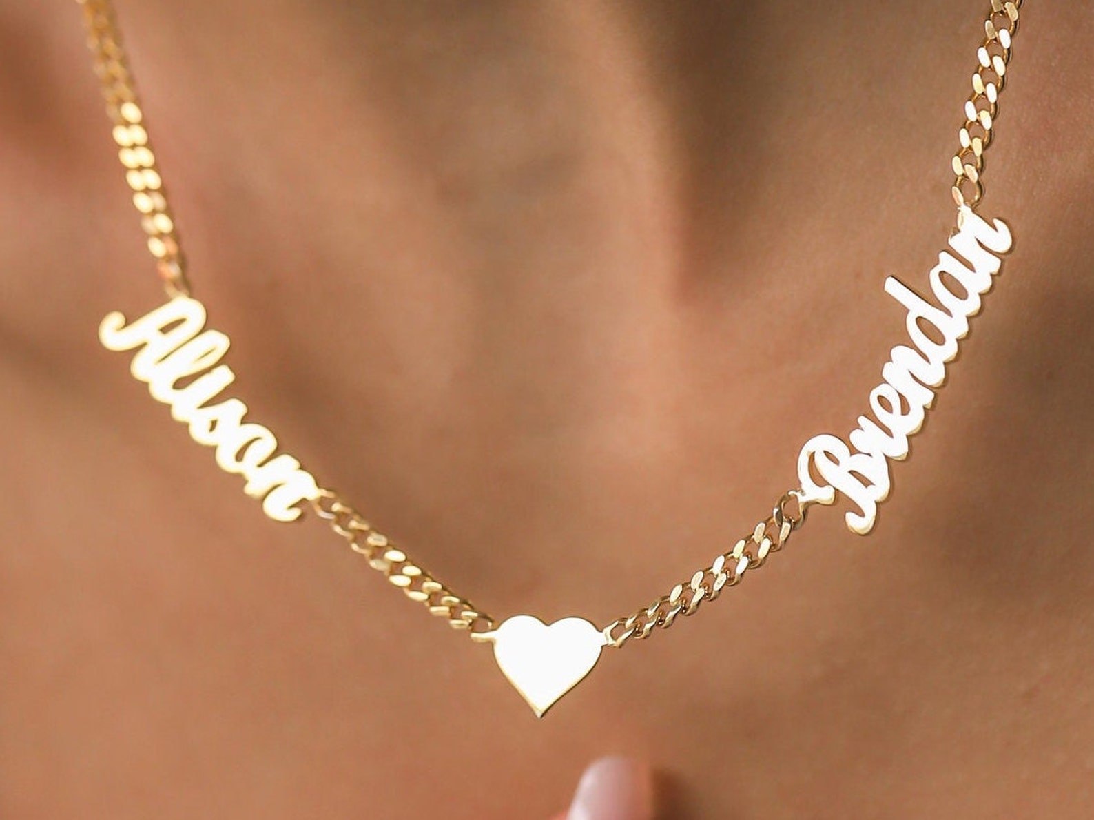 Custom Double Name Cuban Chain Necklace • Personalized Gold Name ...