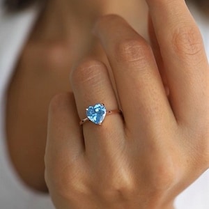 Heart Shape Birthstone Ring, 14K Minimal Gold Personalized Dainty Ring ...