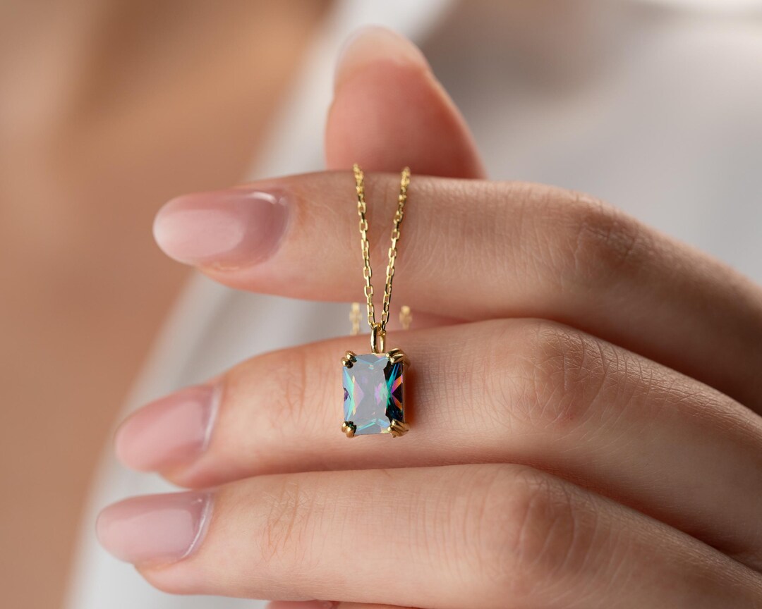 Mystic Topaz Pendant Necklace, 14K Gold Vermeil Mystic Topaz Necklace ...