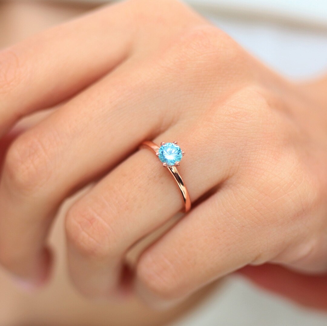 Gold Solitaire Rings, Solid 14K Gold Brilliant Engagement Ring ...