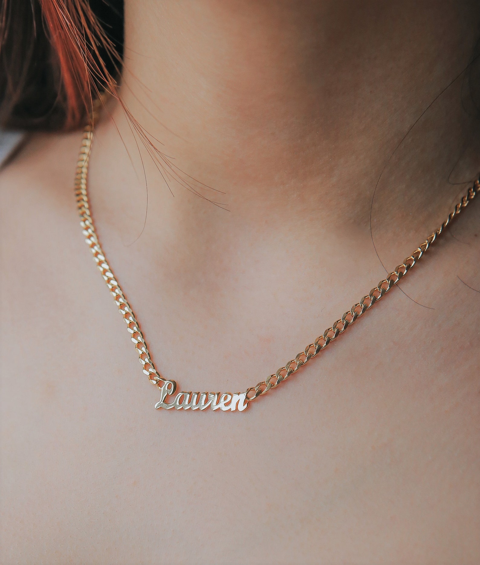 14K Curb Chain Name Necklace Bold Curb Chain Name Necklace - Etsy
