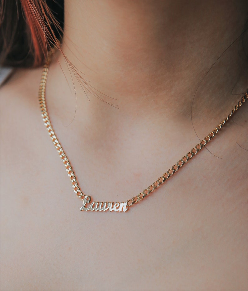 14K Curb Chain Name Necklace Bold Curb Chain Name Necklace - Etsy