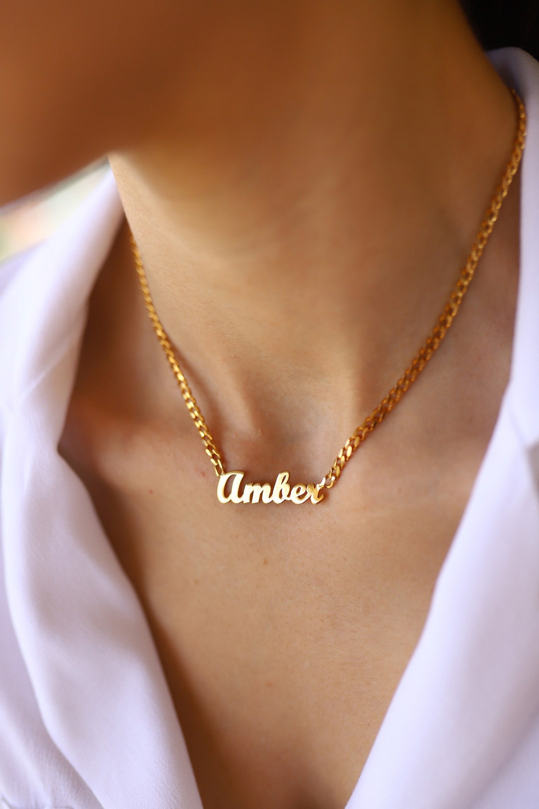 14K Curb Chain Name Necklace, Bold Curb Chain Name Necklace, Custom ...
