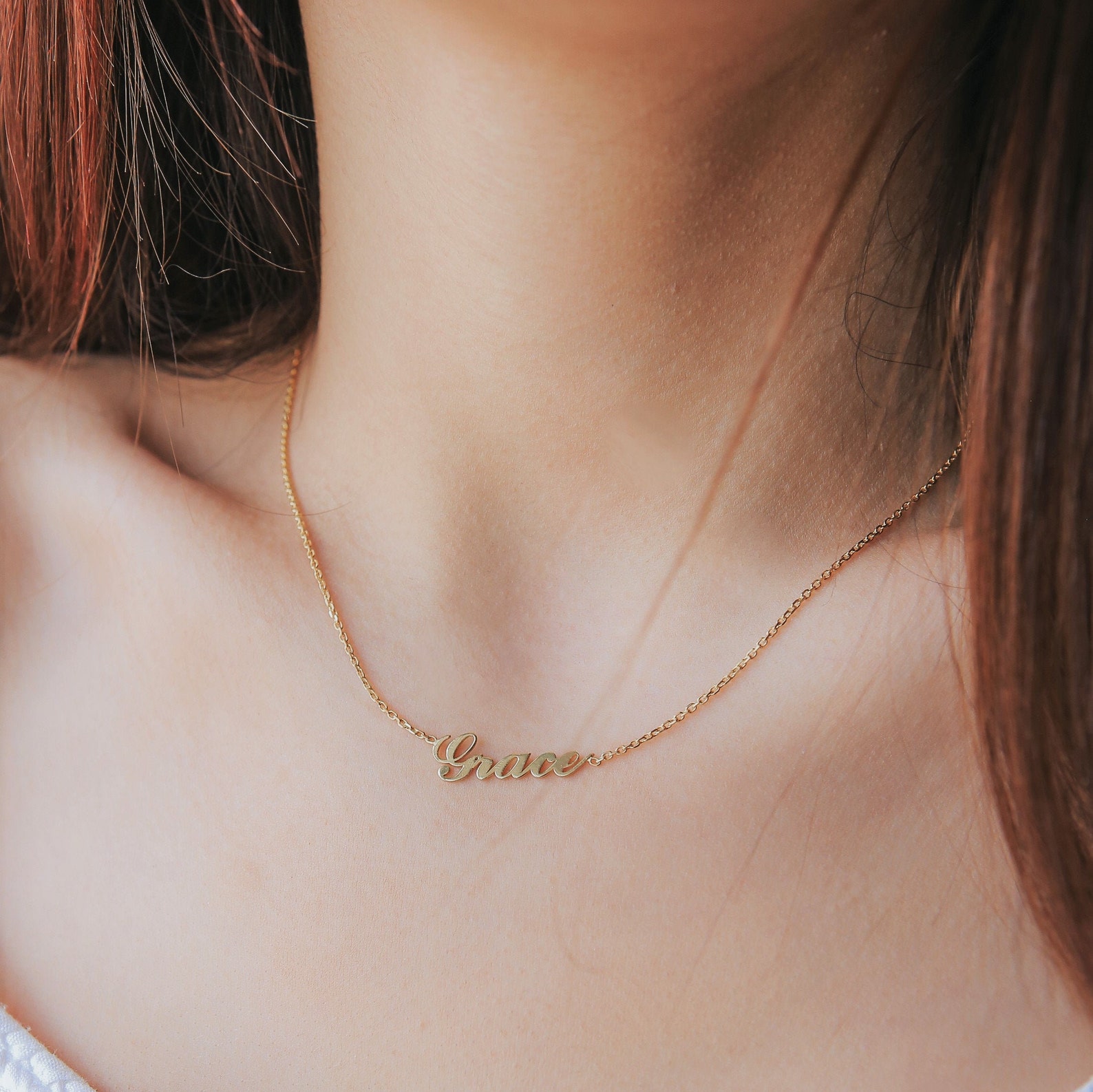 14k Solid Gold Name Necklace Mini Name Necklace Vaccinated | Etsy