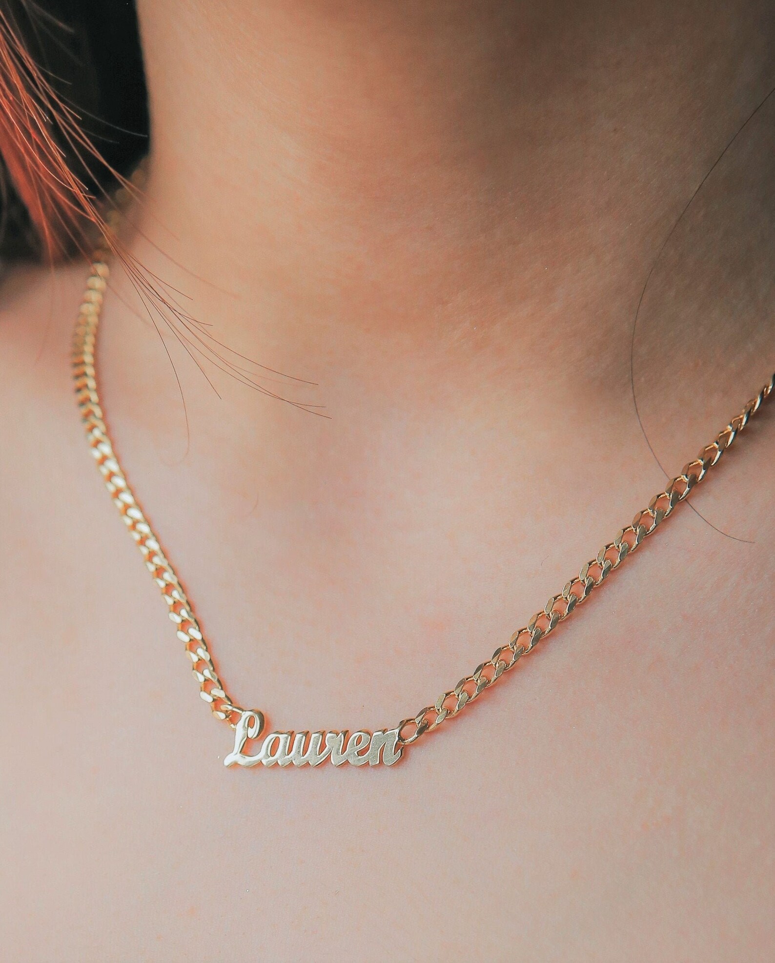 14K Curb Chain Name Necklace Bold Curb Chain Name Necklace - Etsy
