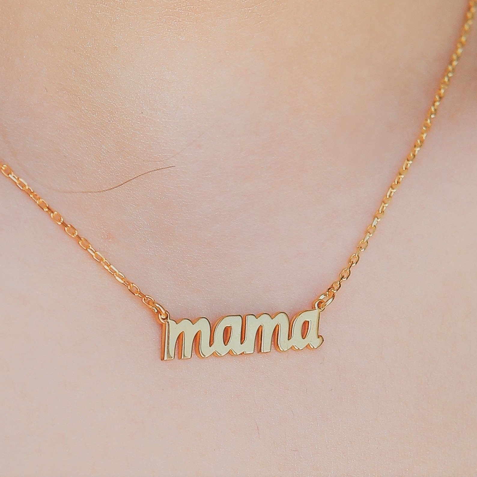 14K Mama Script Necklace Solid Gold Mama Necklace Mother - Etsy