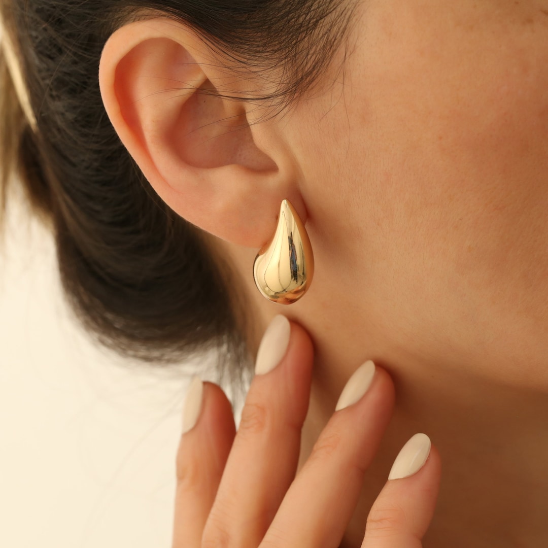 18k Gold Plated Teardrop Earrings: Stainless Steel Dangle Earrings - Etsy