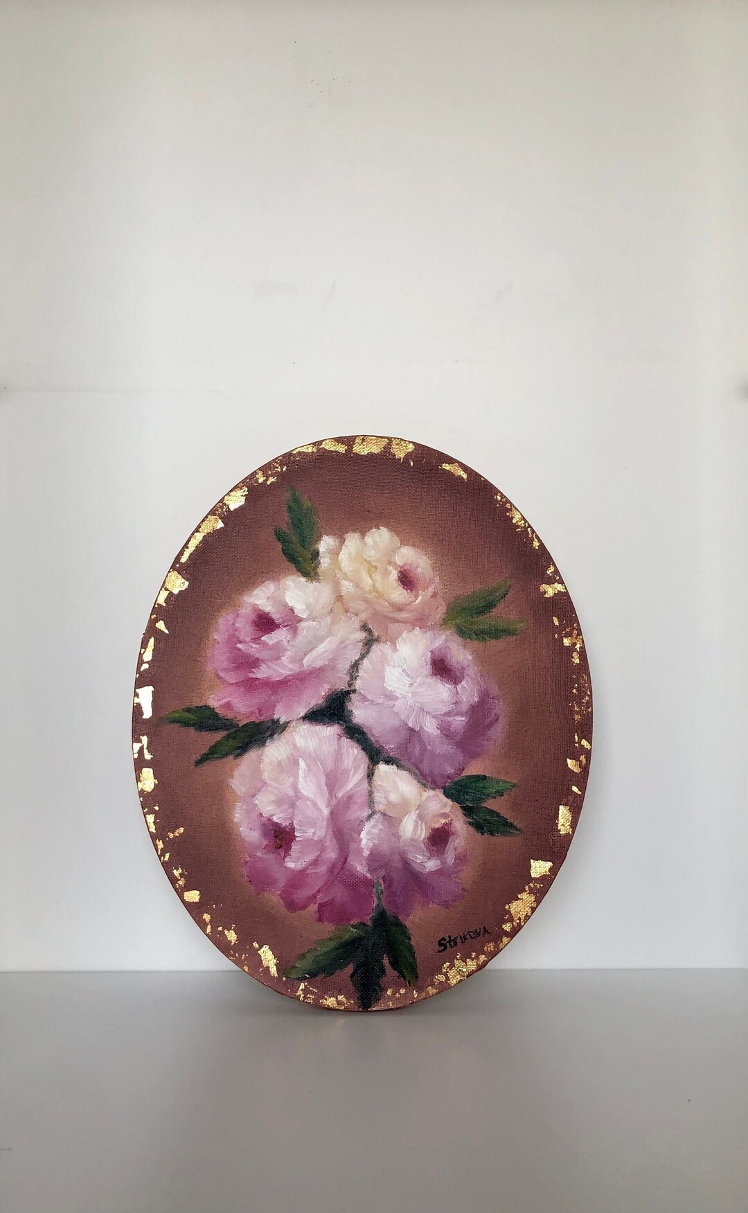 Vintage Victorian Roses Art Original Oil Painting Flowers Pink Roses ...