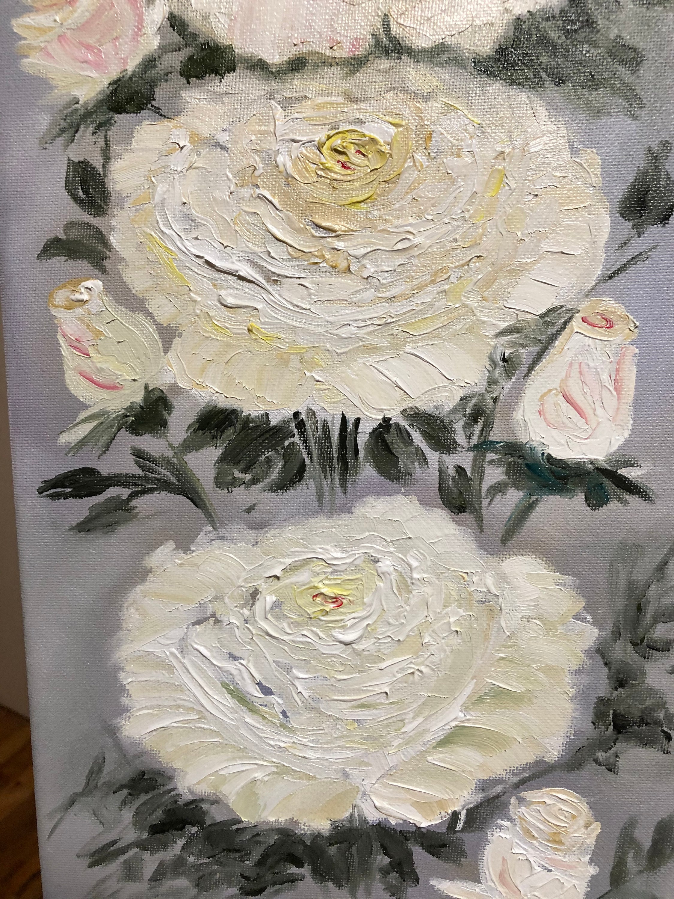 White Roses Oil Painting Vintage Roses Art Original Oil Art White ...