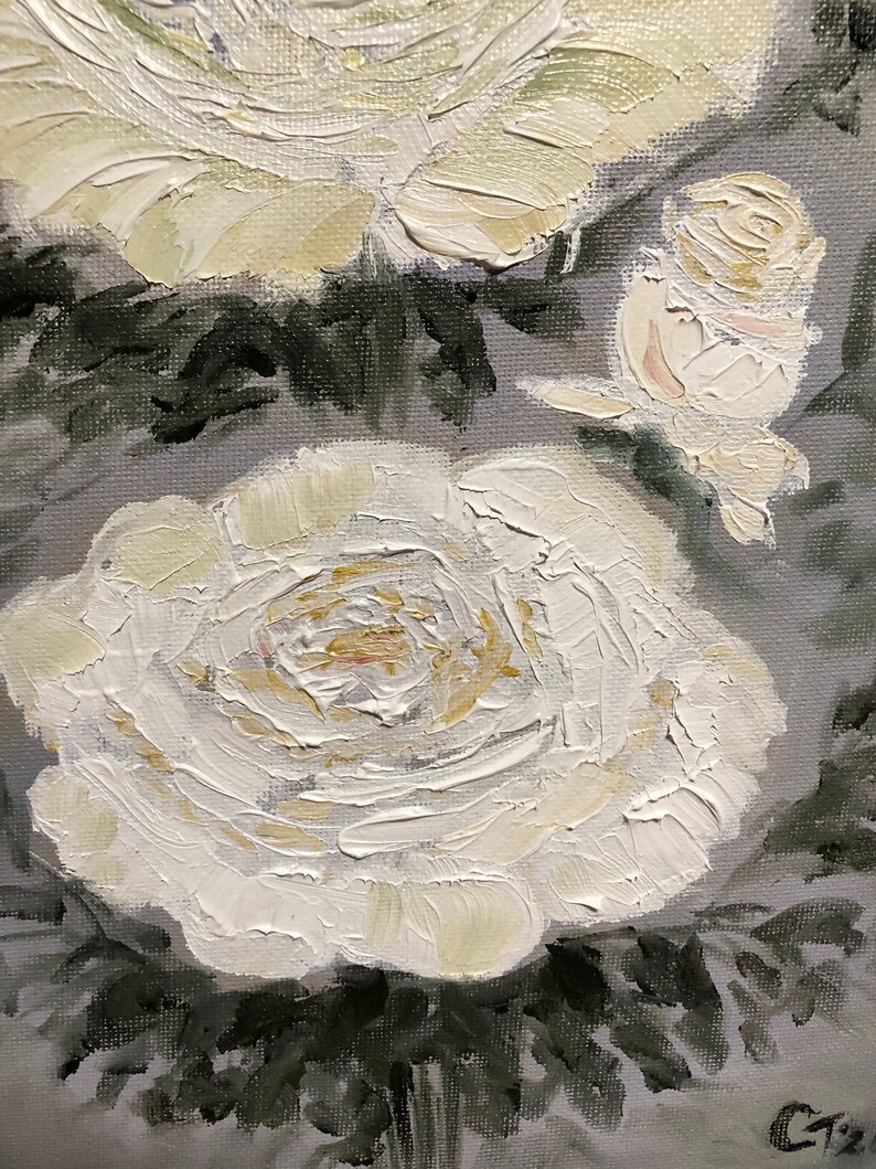 White Roses Oil Painting Vintage Roses Art Original Oil Art White ...