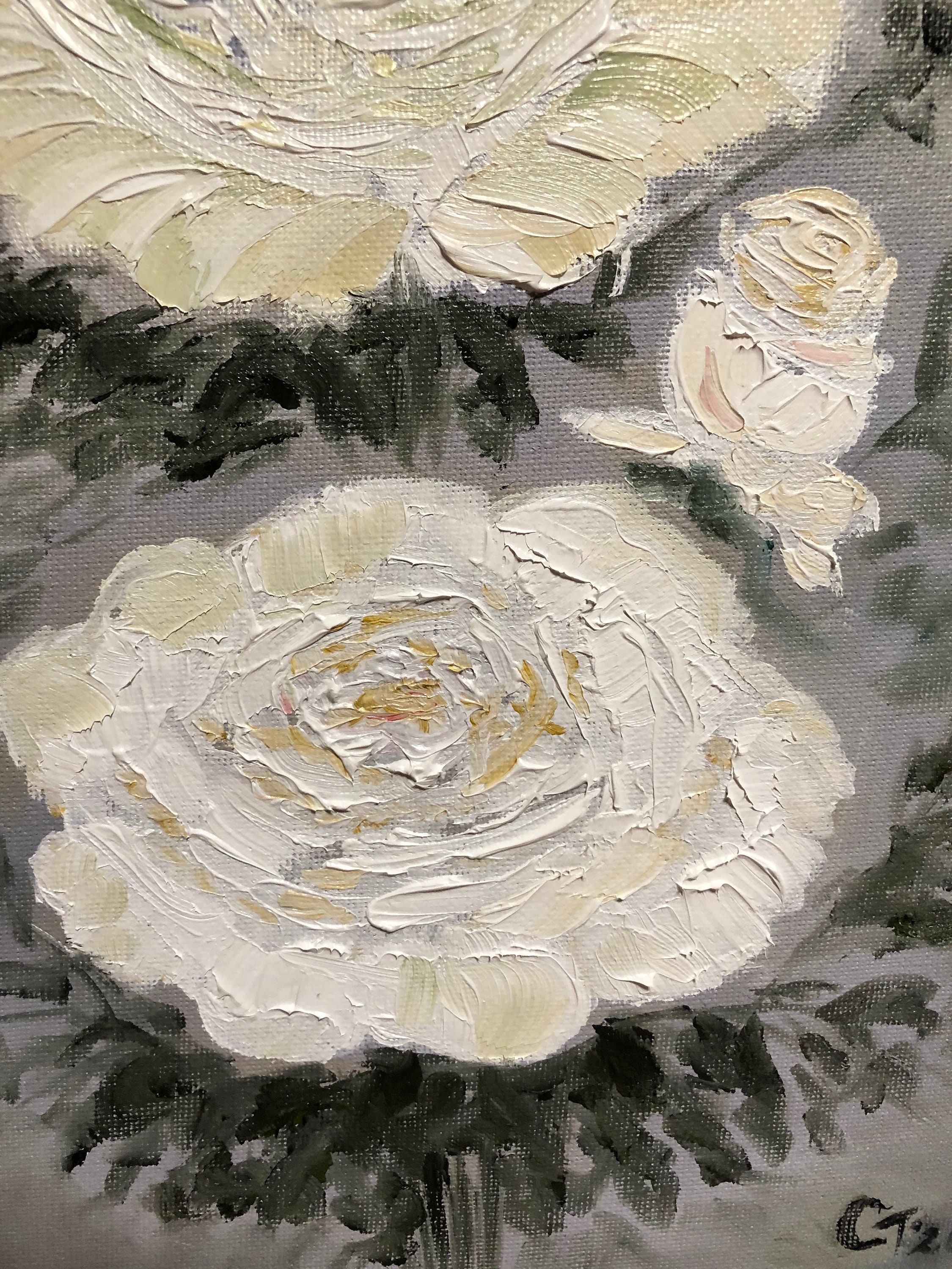 White Roses Oil Painting Vintage Roses Art Original Oil Art White ...