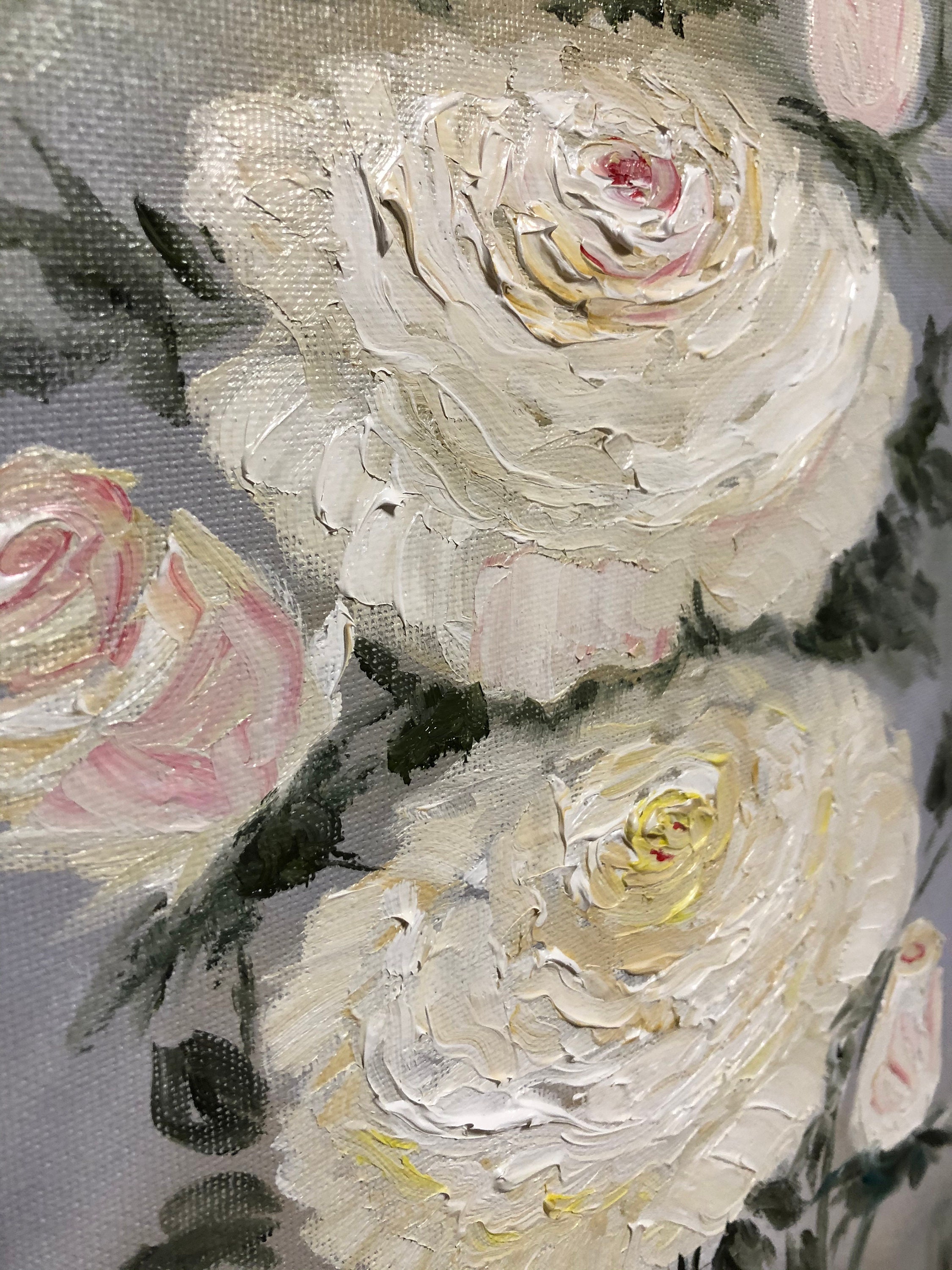 White Roses Oil Painting Vintage Roses Art Original Oil Art White ...