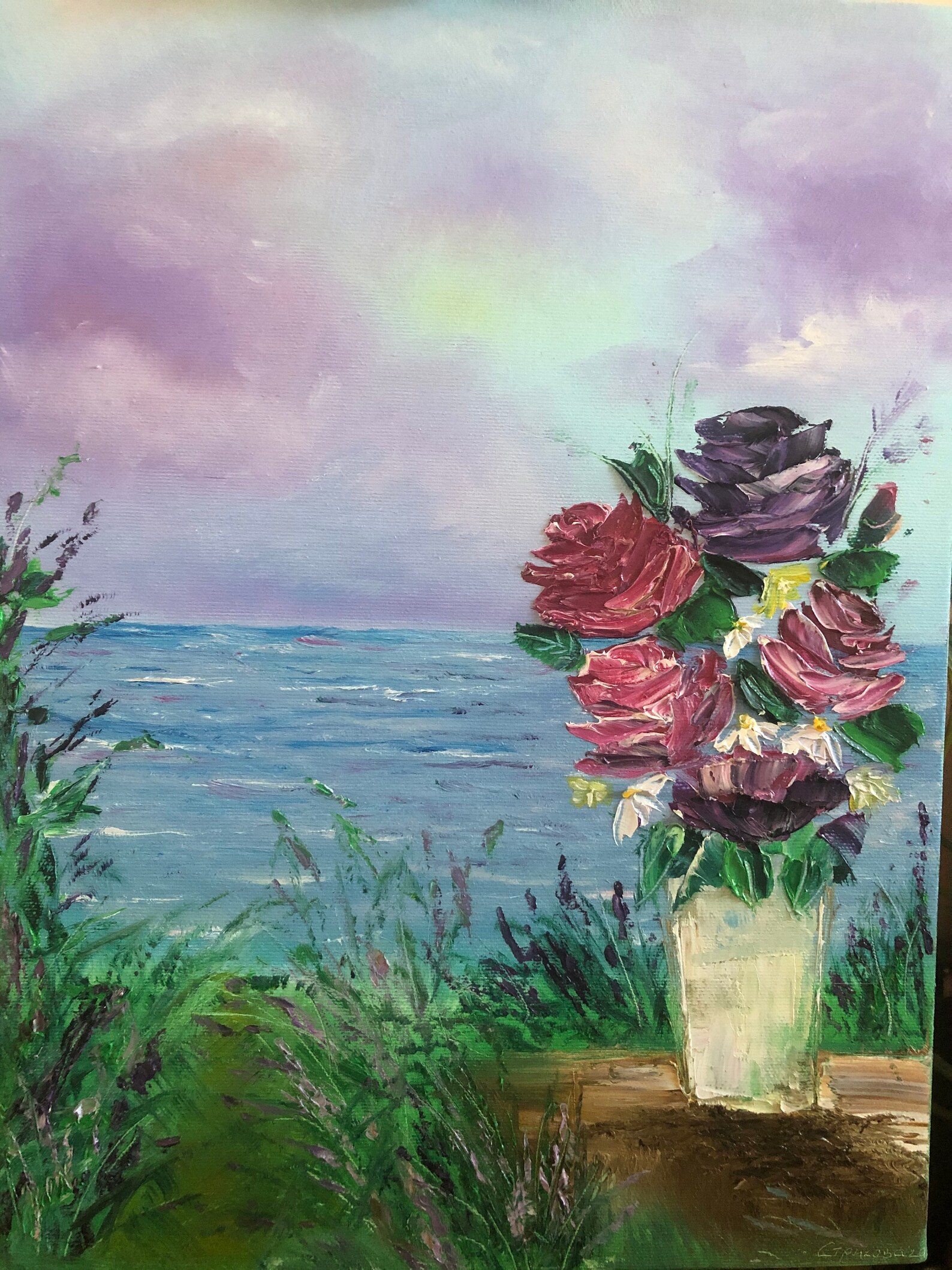 Roses Abstract Still Life Art Seascape Oil Painting Restraunt Hotel ...