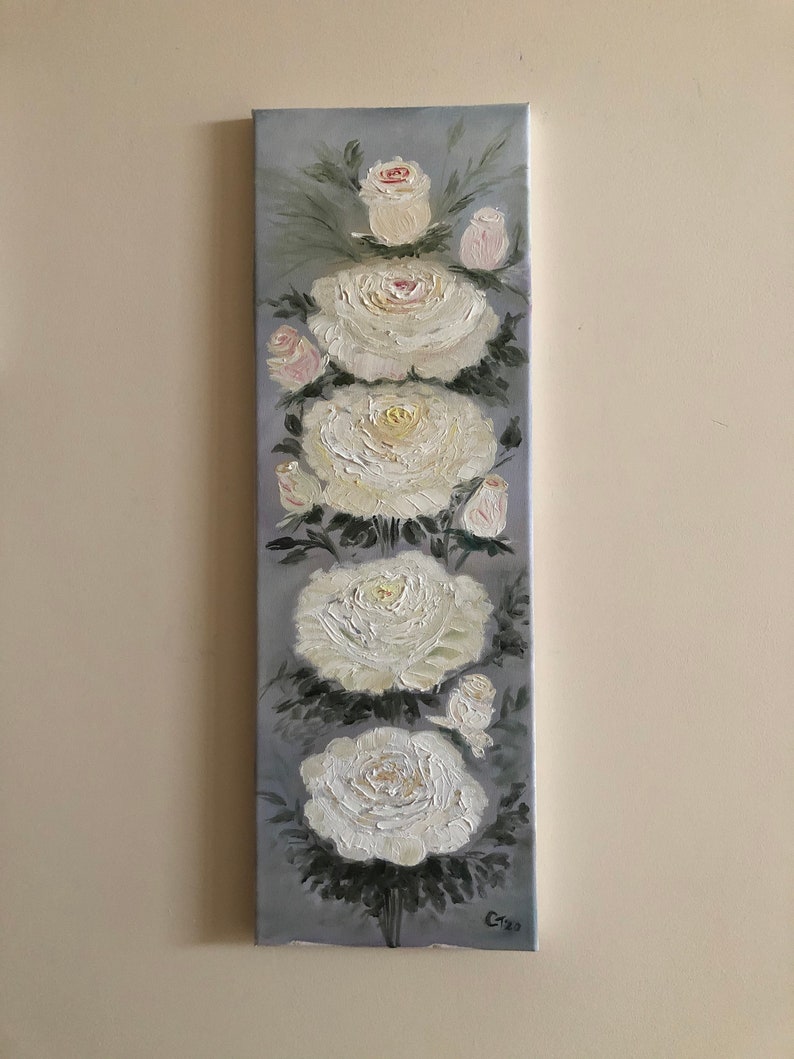 White Roses Oil Painting Vintage Roses Art Original Oil Art White ...