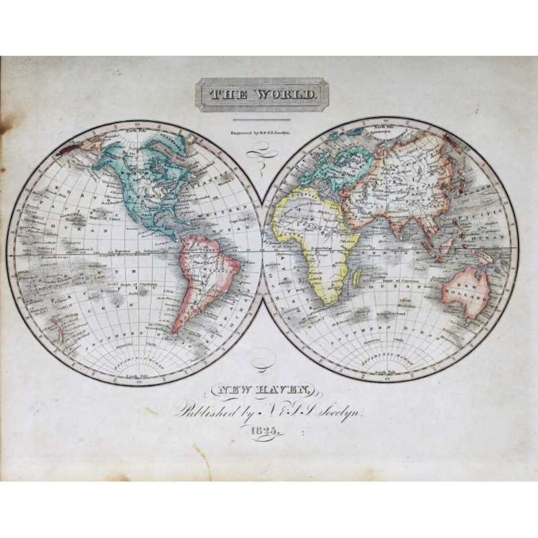 OLD VINTAGE WORLD MAP NEW HEAVEN YEAR 1825 DECORATIVE RETRO - Etsy