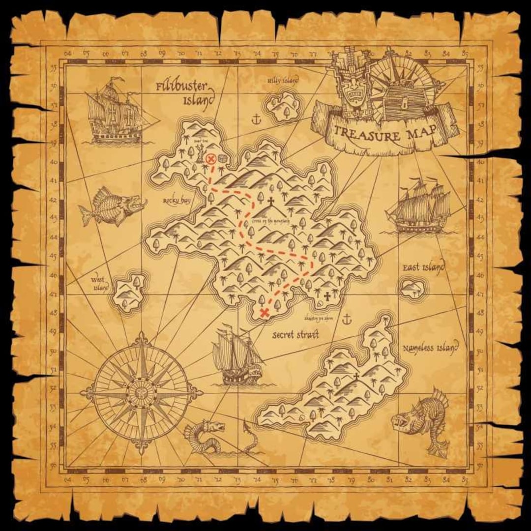 TREASURE MAP SQUARE DIMENSIONS VINTAGE RETRO DECORATIVE - Etsy