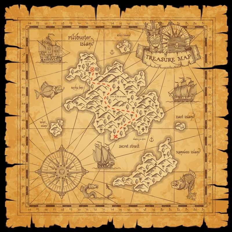 TREASURE MAP SQUARE DIMENSIONS VINTAGE RETRO DECORATIVE - Etsy