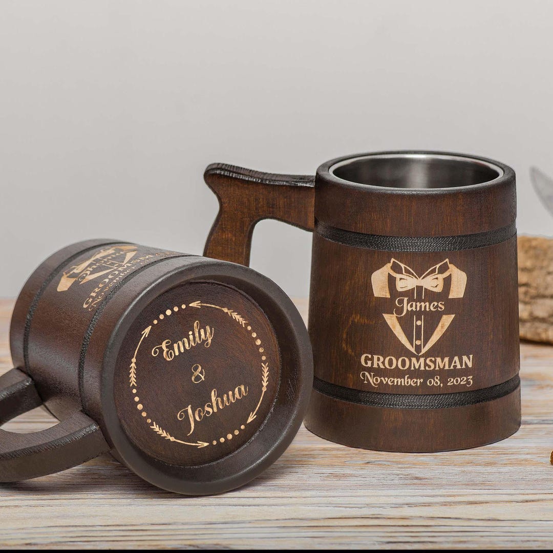 Personalized Groomsmen Beer Mug, Groomsmen Gifts Wooden Mug, Custom ...
