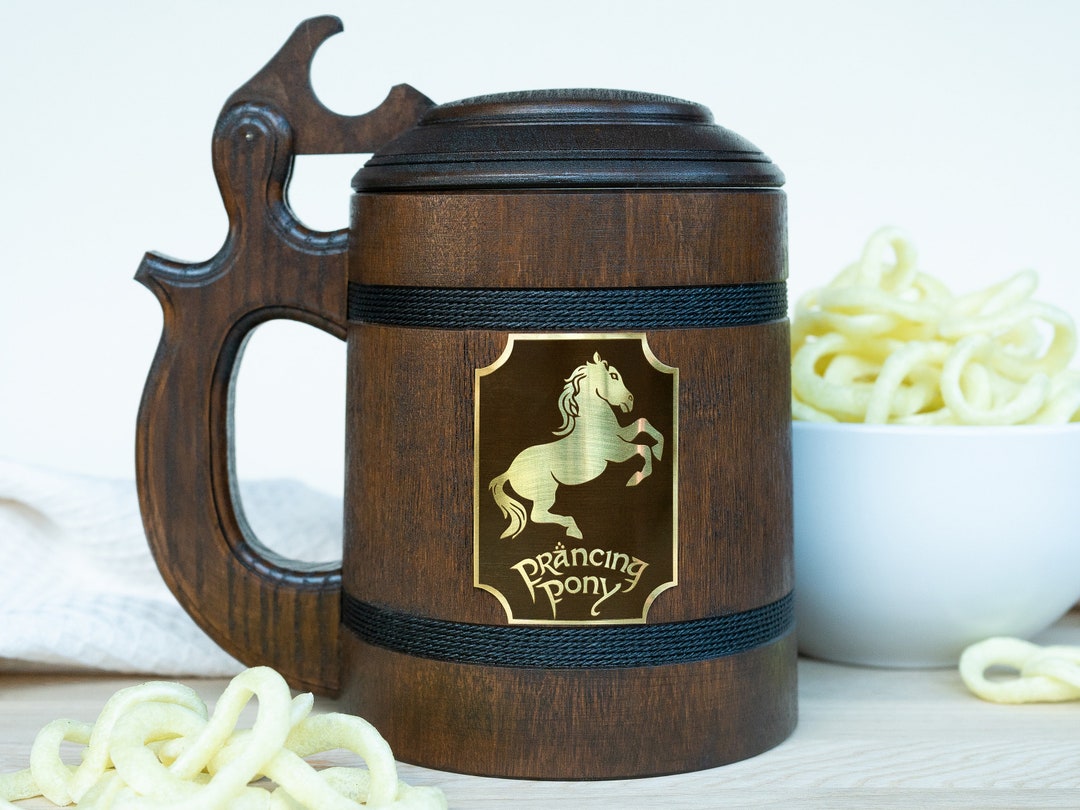 Prancing Pony Wooden Beer Mug With Lid Lord of the Rings Mug Hobbit ...