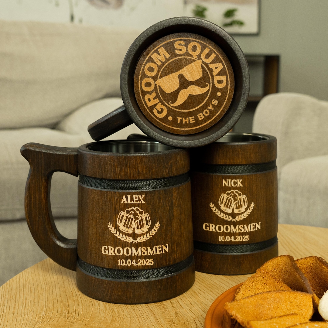 Groomsmen Gifts Custom Wooden Beer Mugs, Best Man, Usher Gifts, Unique ...