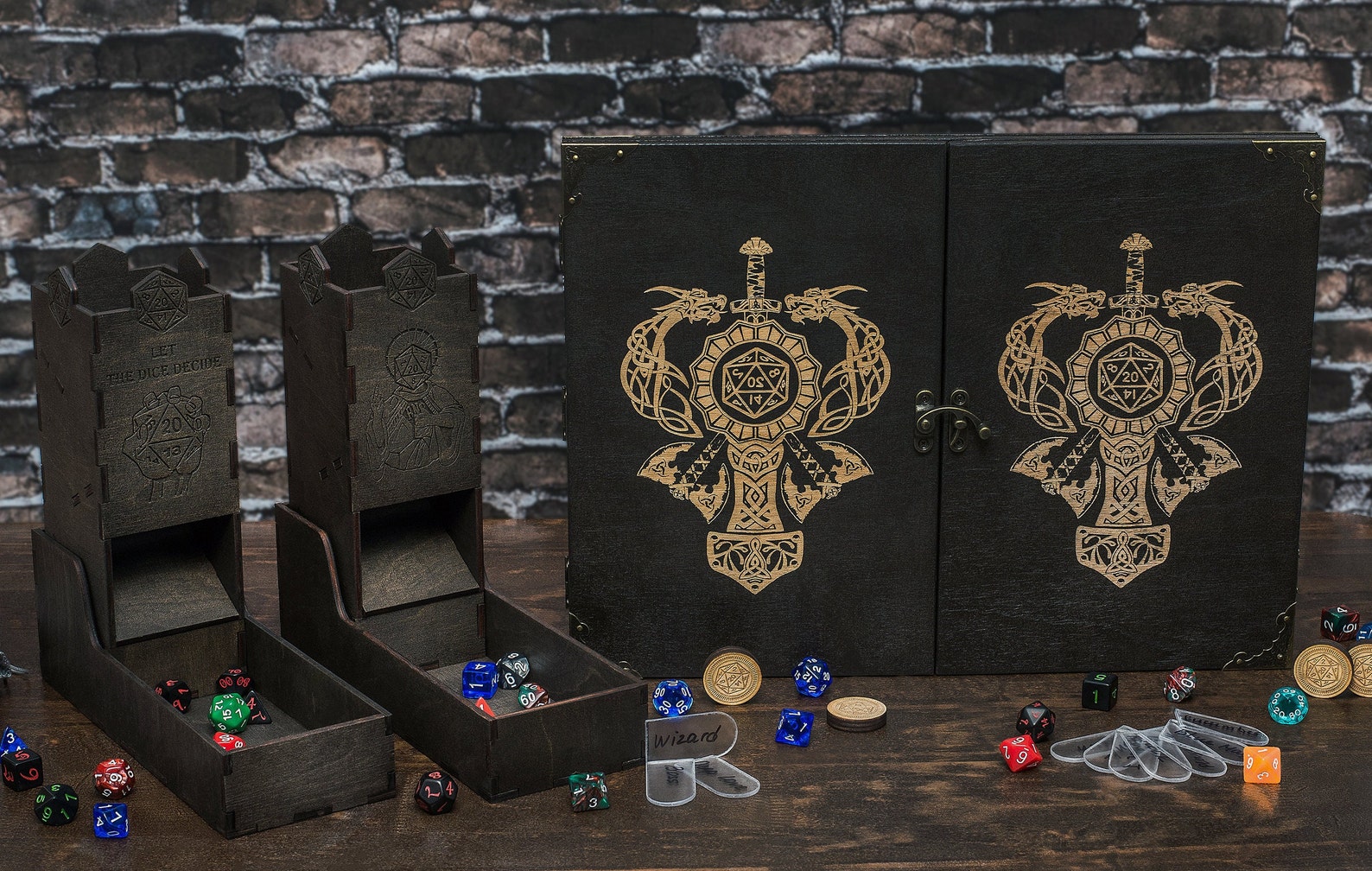 Dungeon Master Screen Wood With Dice Tower, Dnd Dm Screen Magnetic, Gm ...