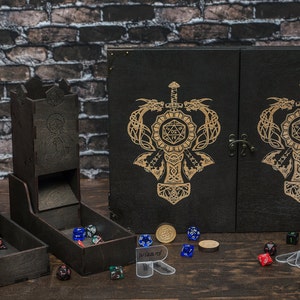 Dungeon Master Screen Wood With Dice Tower, Dnd Dm Screen Magnetic, Gm ...